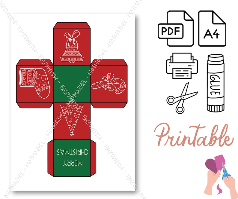 Printable Merry Christmas Gift Box Templates DIY Red Green White ...