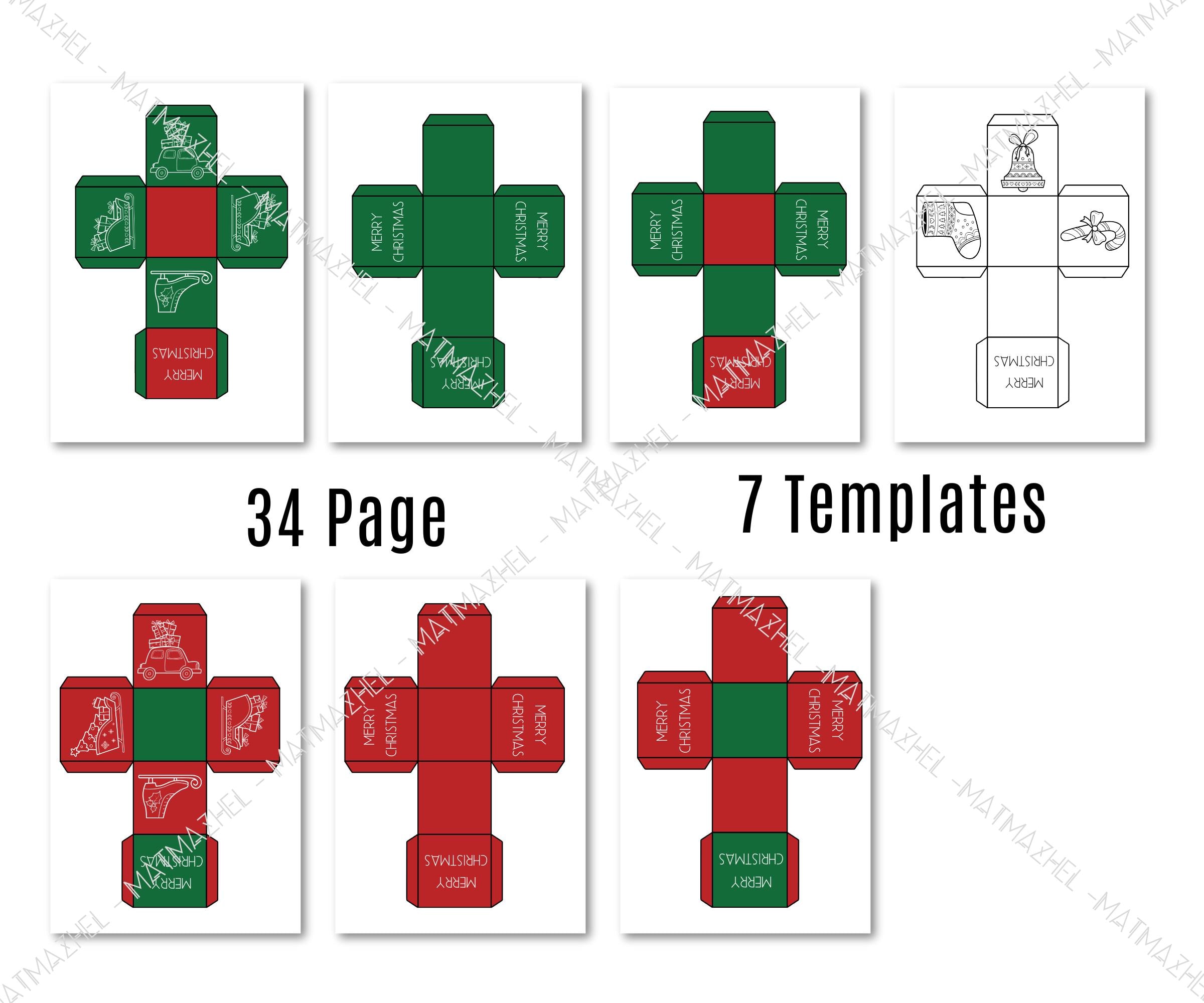 Printable Merry Christmas Gift Box Templates DIY Red Green White ...
