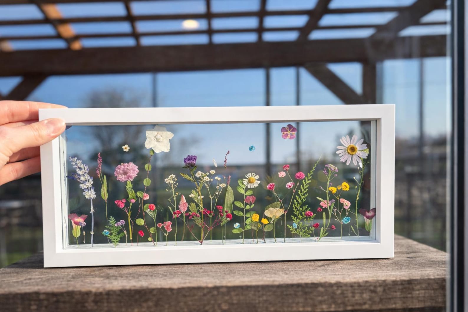 Pressed Flower Art Frame, Floating Glass Botanical Decor, Handmade ...