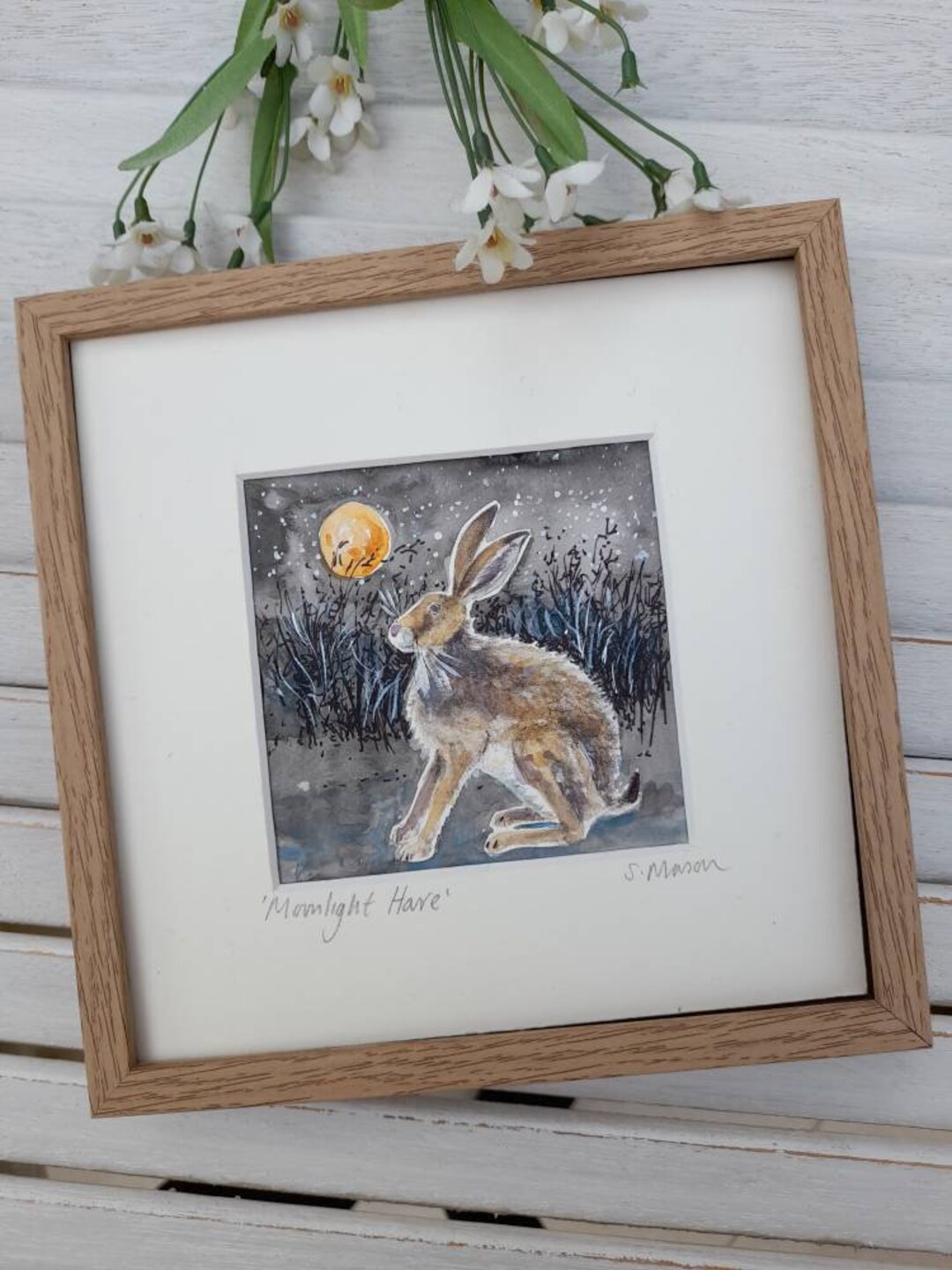Hare, Moonlight Hare, Moon Hare, Watercolour Painting, Framed Picture ...
