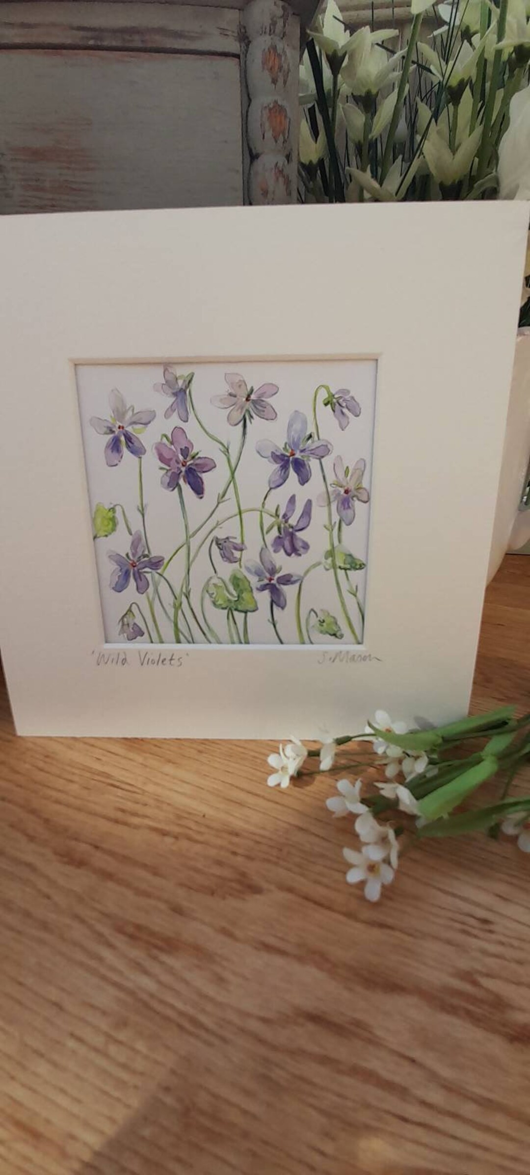 Violets Original Watercolour Painting, Flowers, Mounted Ready to Frame ...