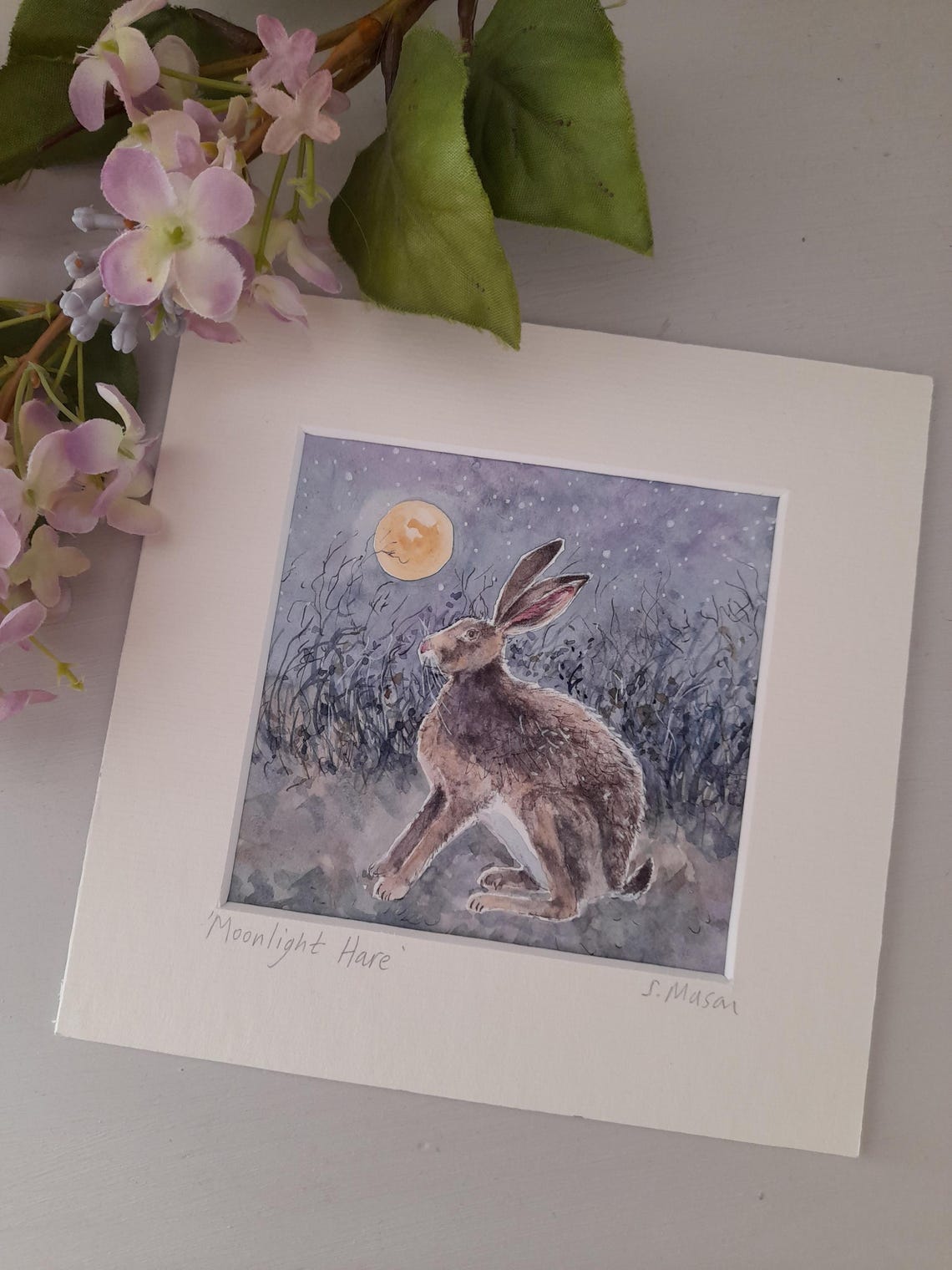 Hare, Moonlight Hare, Mounted Painting 6in X 6in, Gift, Keepsake, Art ...