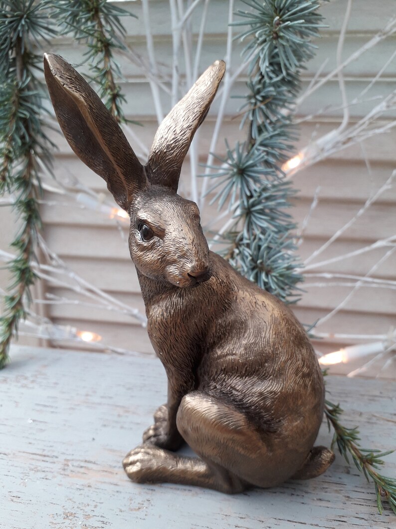 Hare Bronze Effect Statue Sitting Hare Gift Keepsake - Etsy