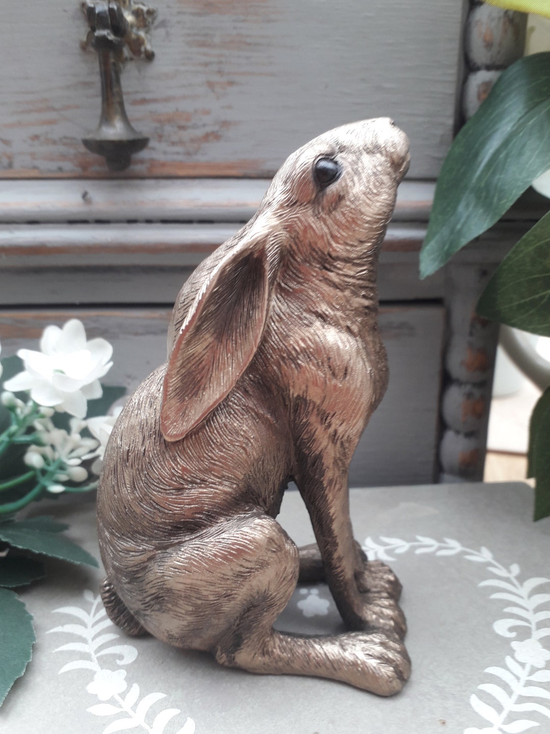 Hare, Small Bronze Effect Statue, Sitting Hare, Gift, Keepsake, Present ...
