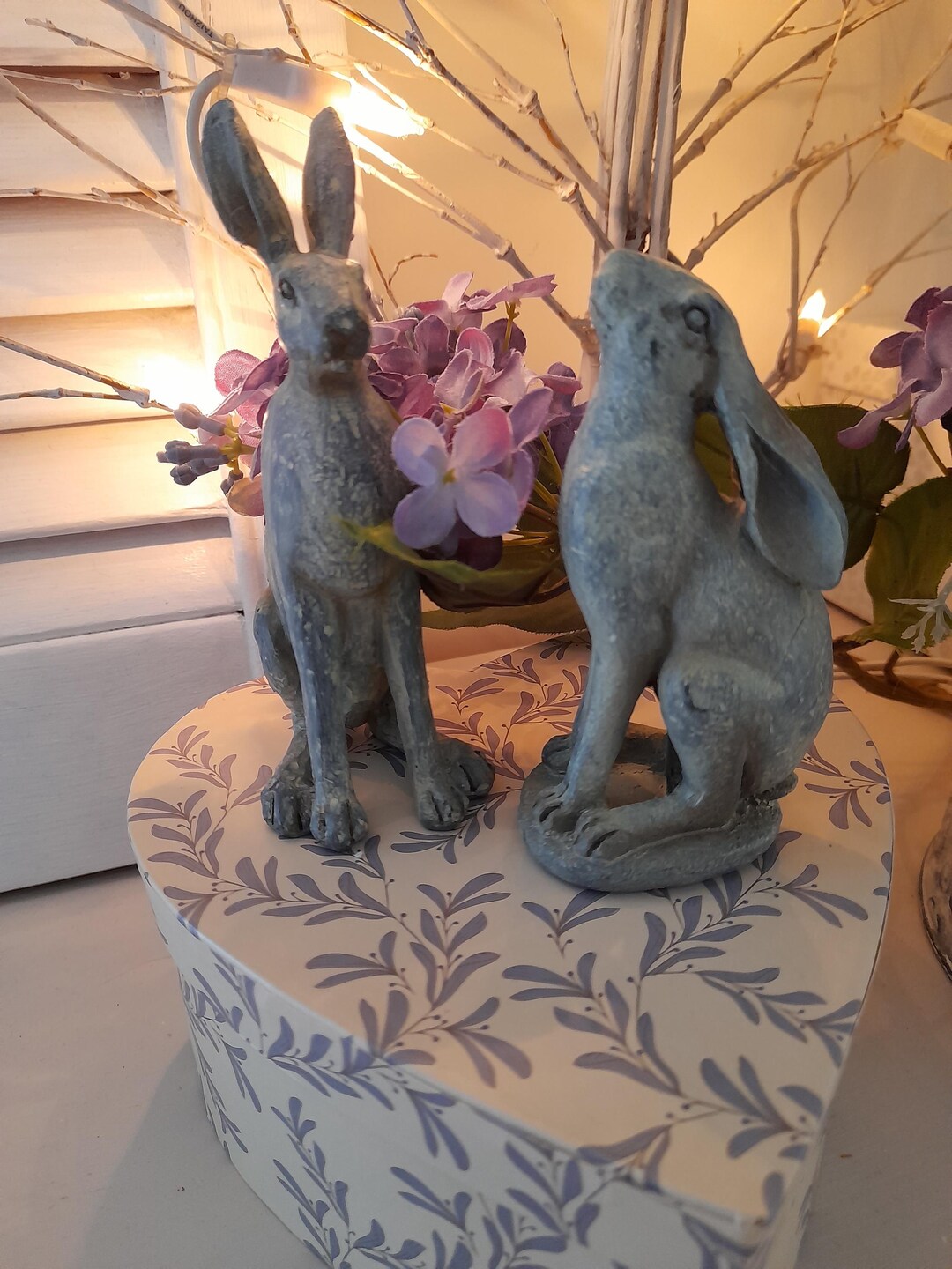 Hare Statues,hare Decorations, Small Stone Effect Pair of Statues ...
