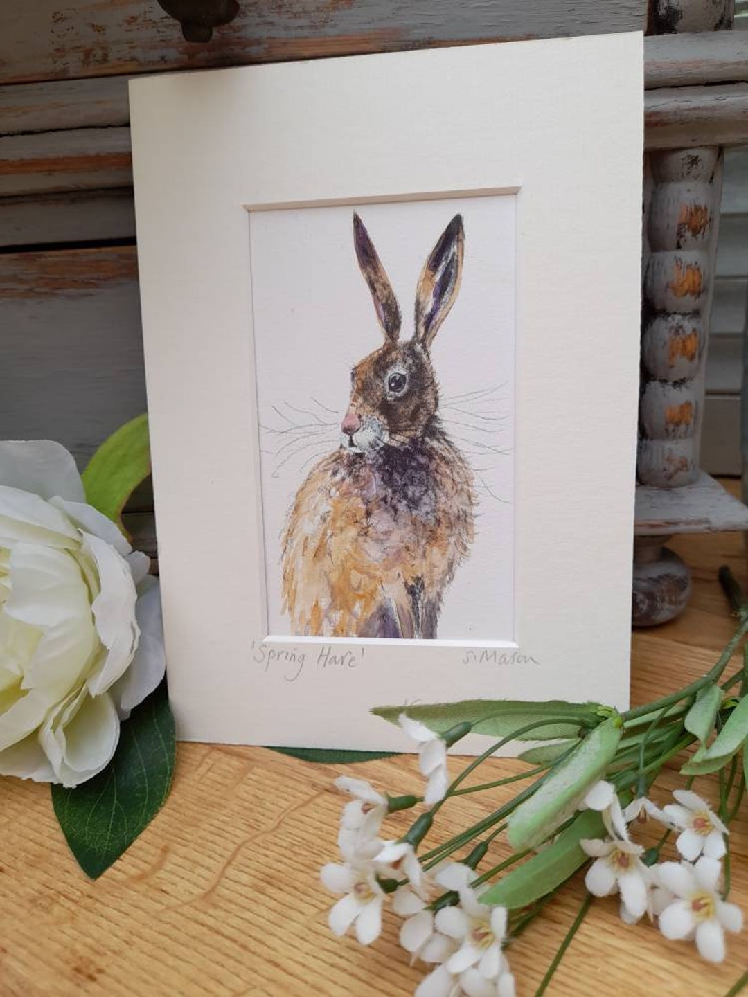 Hare, Spring Hare, Mounted Painting 5in X 7in, Gift, Keepsake, Art ...