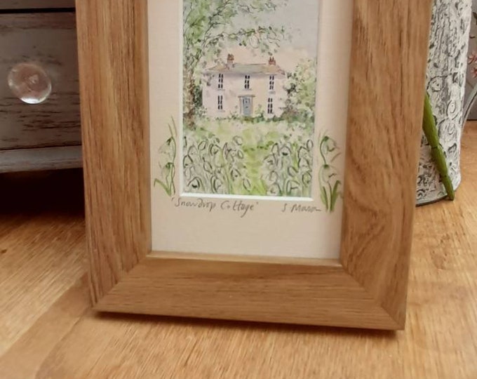 Snowdrop Cottage Watercolour Painting 6in X 4in Framed, Gift, Birthday ...