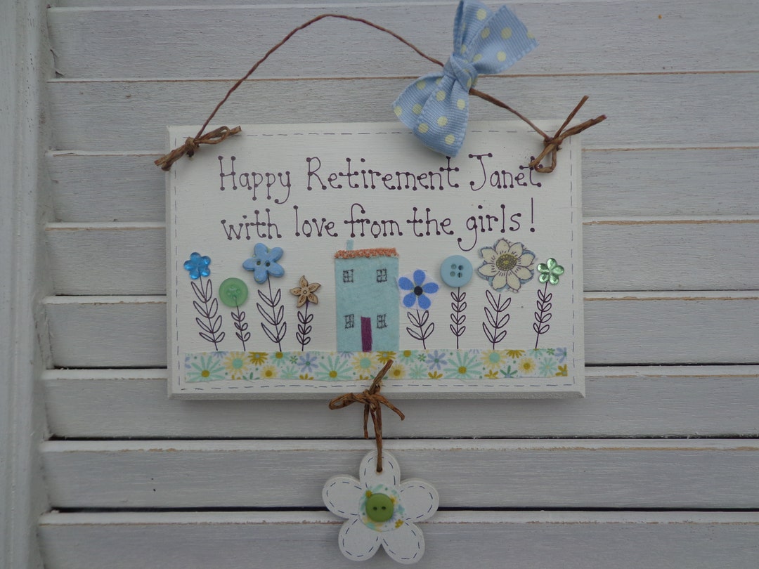 HAPPY RETIREMENT, Personalised Leaving Present Plaque, Handmade Wooden ...