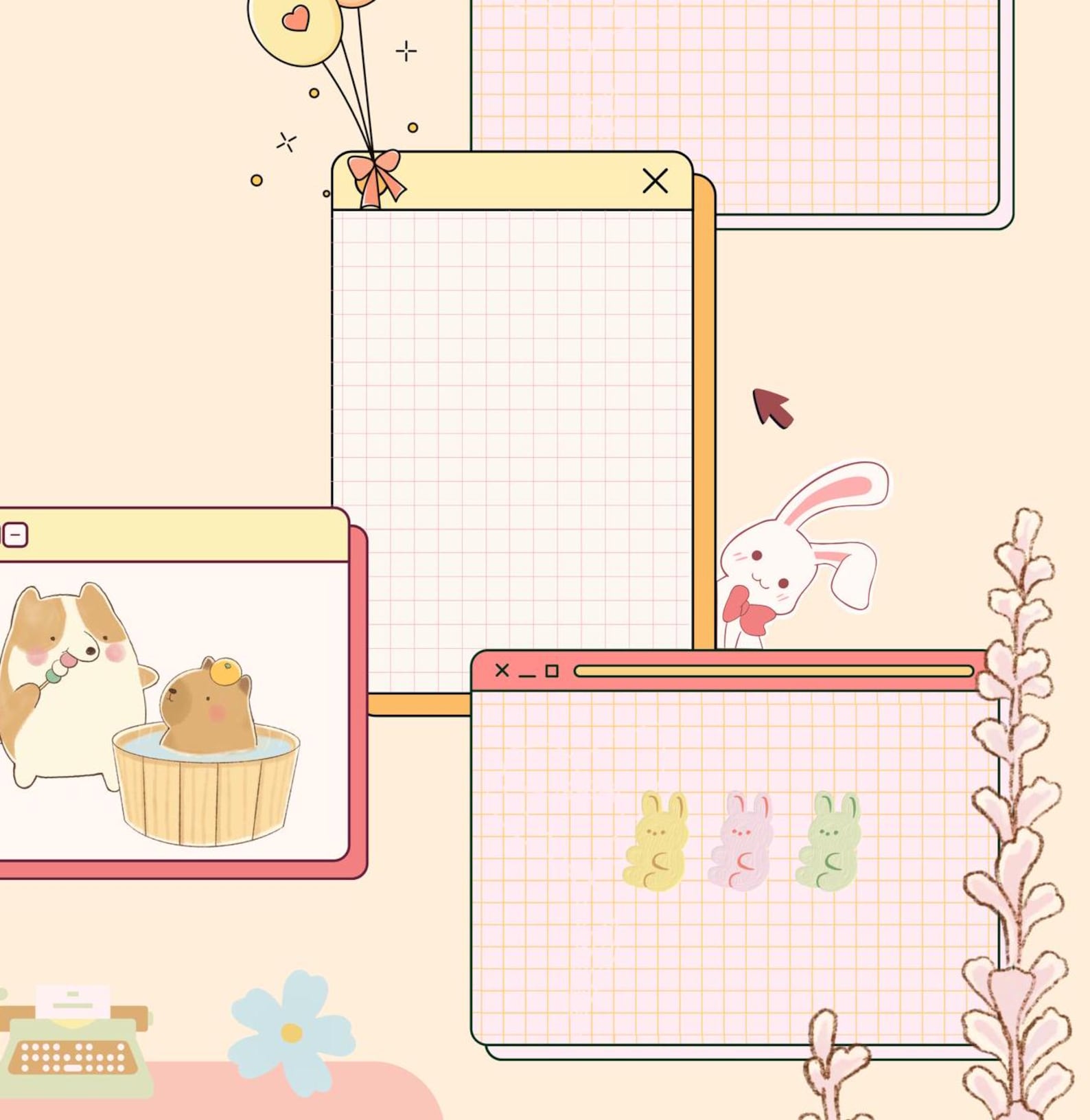 Kawaii Desktop Wallpaper | Cute Animal Aesthetic Background | Pastel ...
