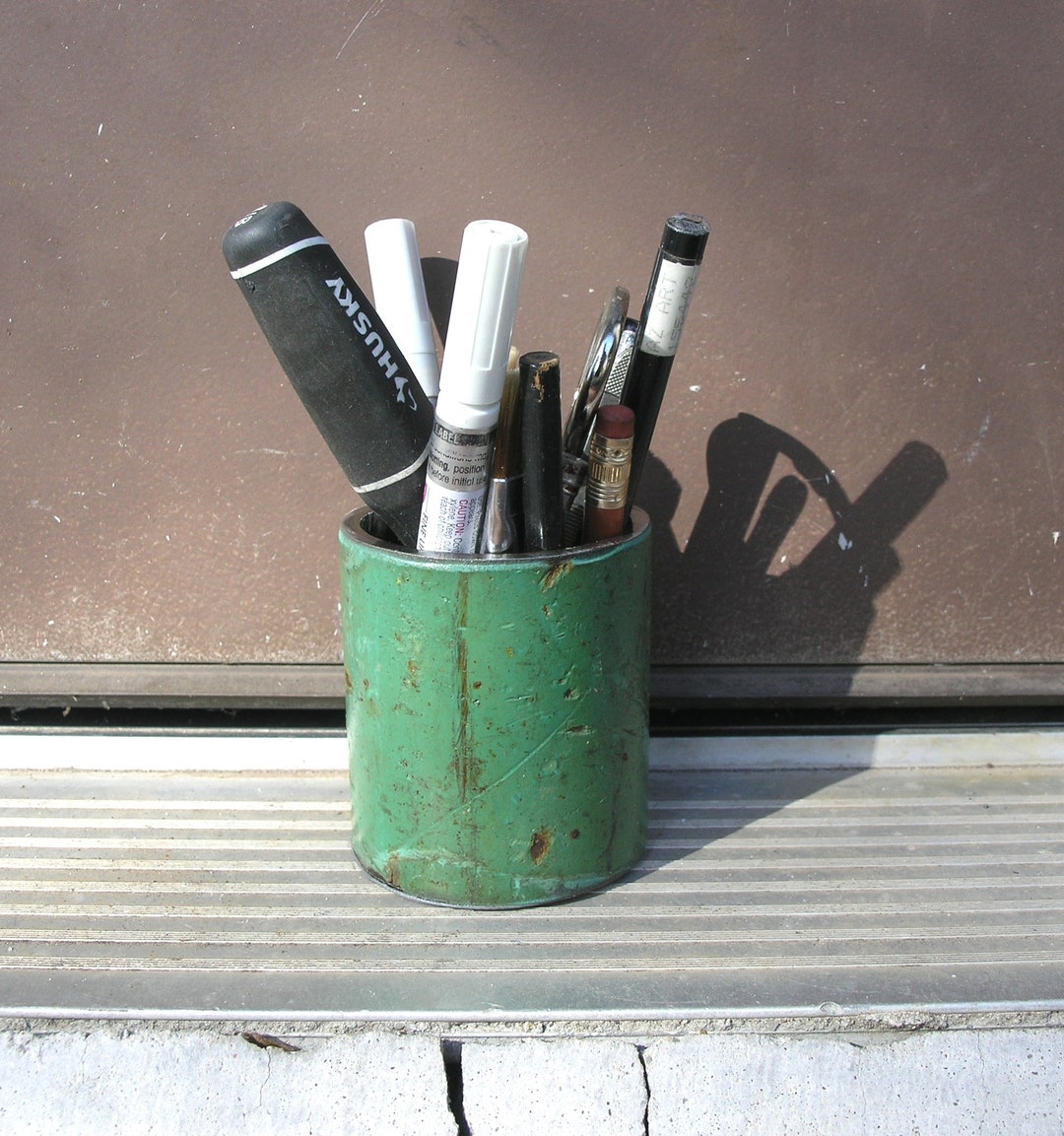 Mini Pen Cup, Green Pencil Cup, Metal Pen Holder, Salvaged Pipe ...