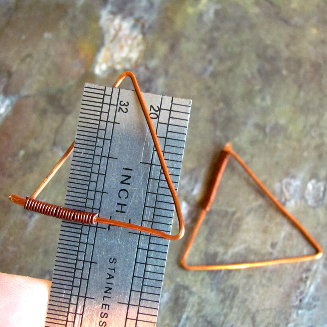 Copper Triangle Earrings With Brown Wire Coil Simple Wire Wrapped Open ...