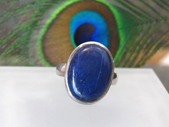 Lapis Lazuli Ring ~ Large Stone Ring ~ Large Oval Sterling Silver ...