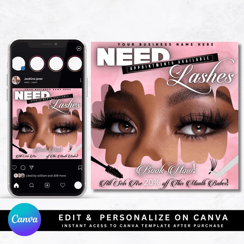 Lash Extension Flyer, Editable Lash Promo Template, Lash Special Flyer ...