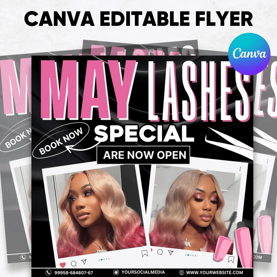 Lash Extension Flyer, Editable Lash Promo Template, Lash Special Flyer ...