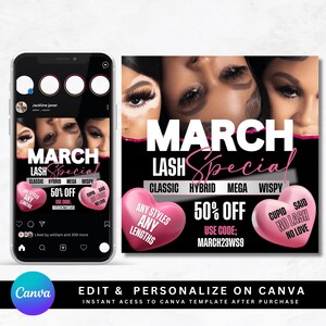 March Lash Extension Flyer, Editable Lash Promo Template, Customizable ...