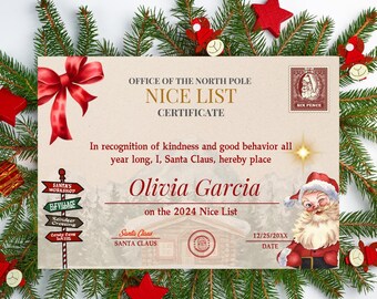 Editable Santa Claus Official Nice List Certificate Letter From Desk ...
