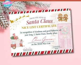 Editable Santa Claus Official Nice List Certificate Letter From Desk ...