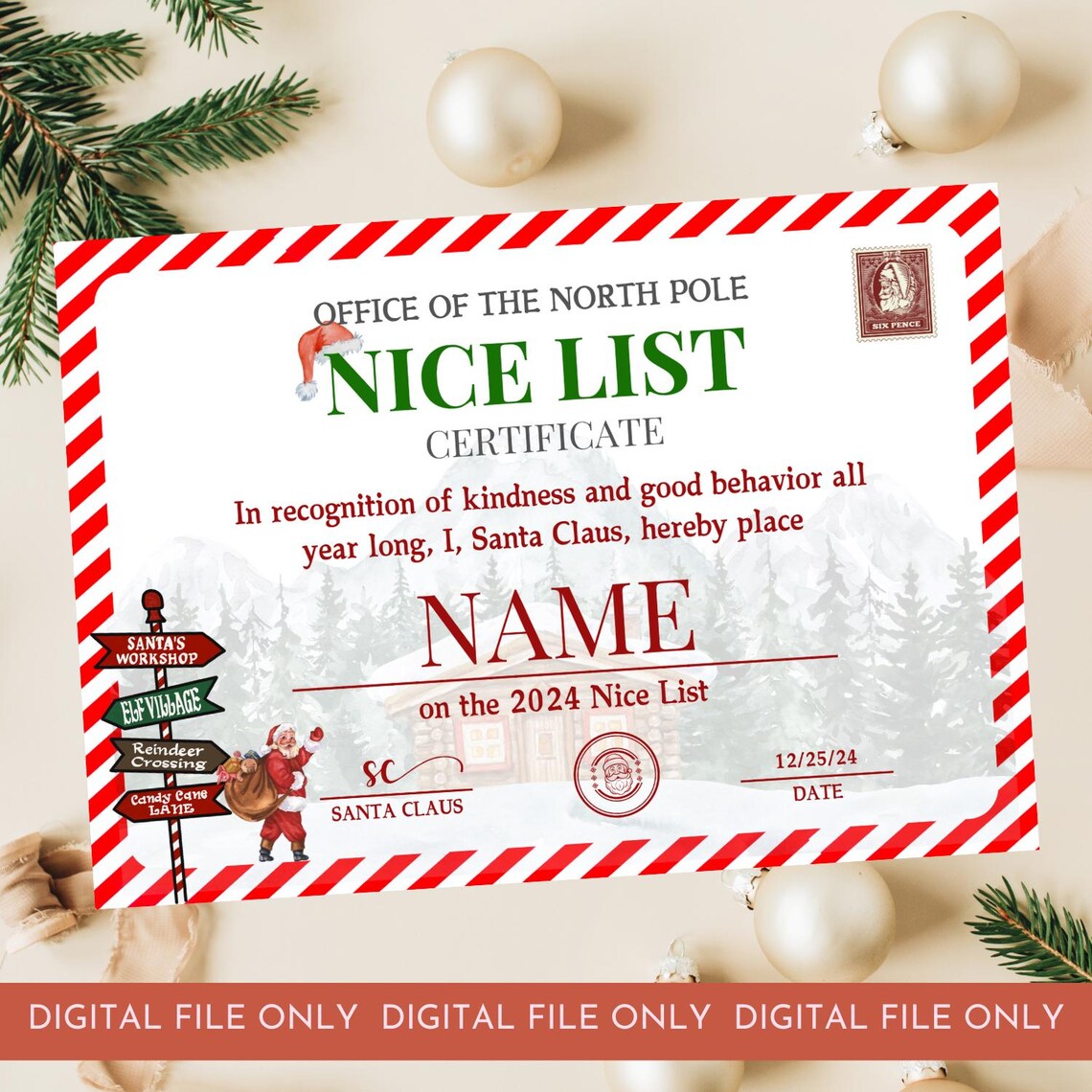 Editable Santa Claus Official Nice List Certificate Letter From Desk ...