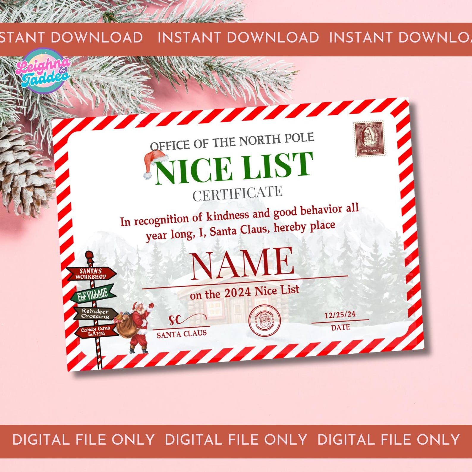 Editable Santa Claus Official Nice List Certificate Letter From Desk ...