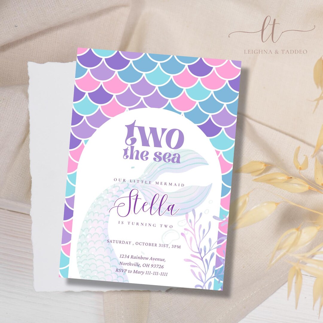 Editable Mermaid Birthday Party Invitation Cute Whimsical Mermaid Under ...