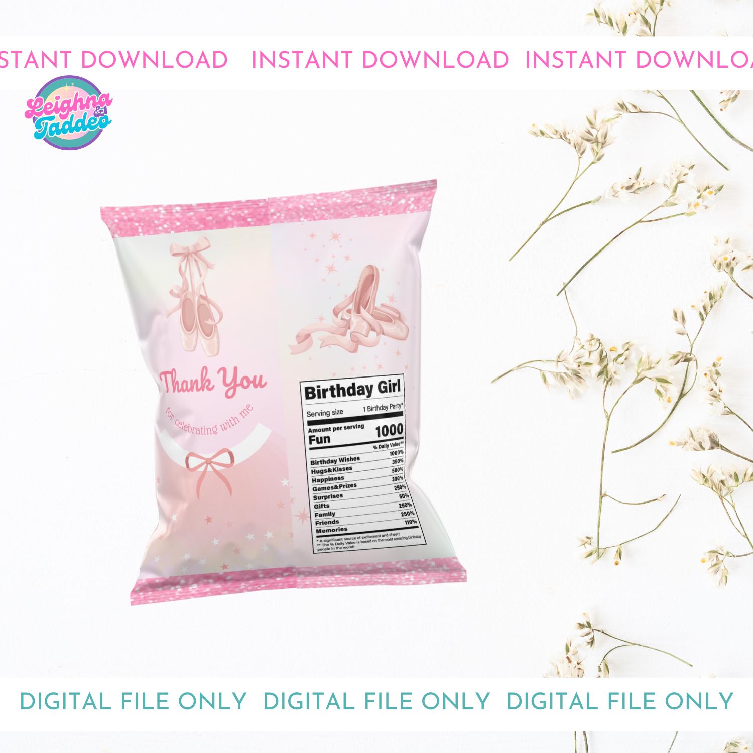 Printable Ballerina Chip Bag, Birthday Snacks Label, Digital Party ...