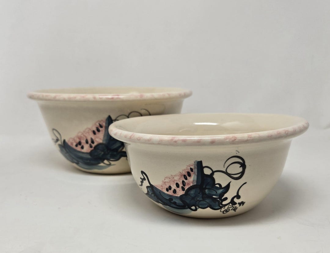 Ellis Pottery TX Nesting Mixing Bowls Hand Painted Watermelon Set of 2 ...