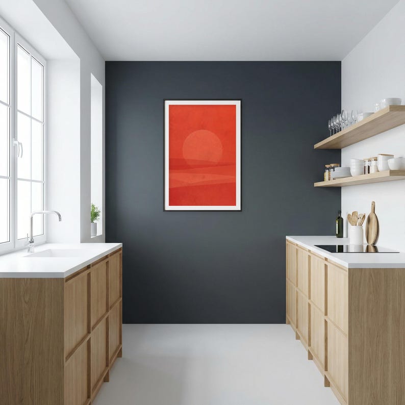 Red Sun Abstract Landscape Art Print - Etsy Australia