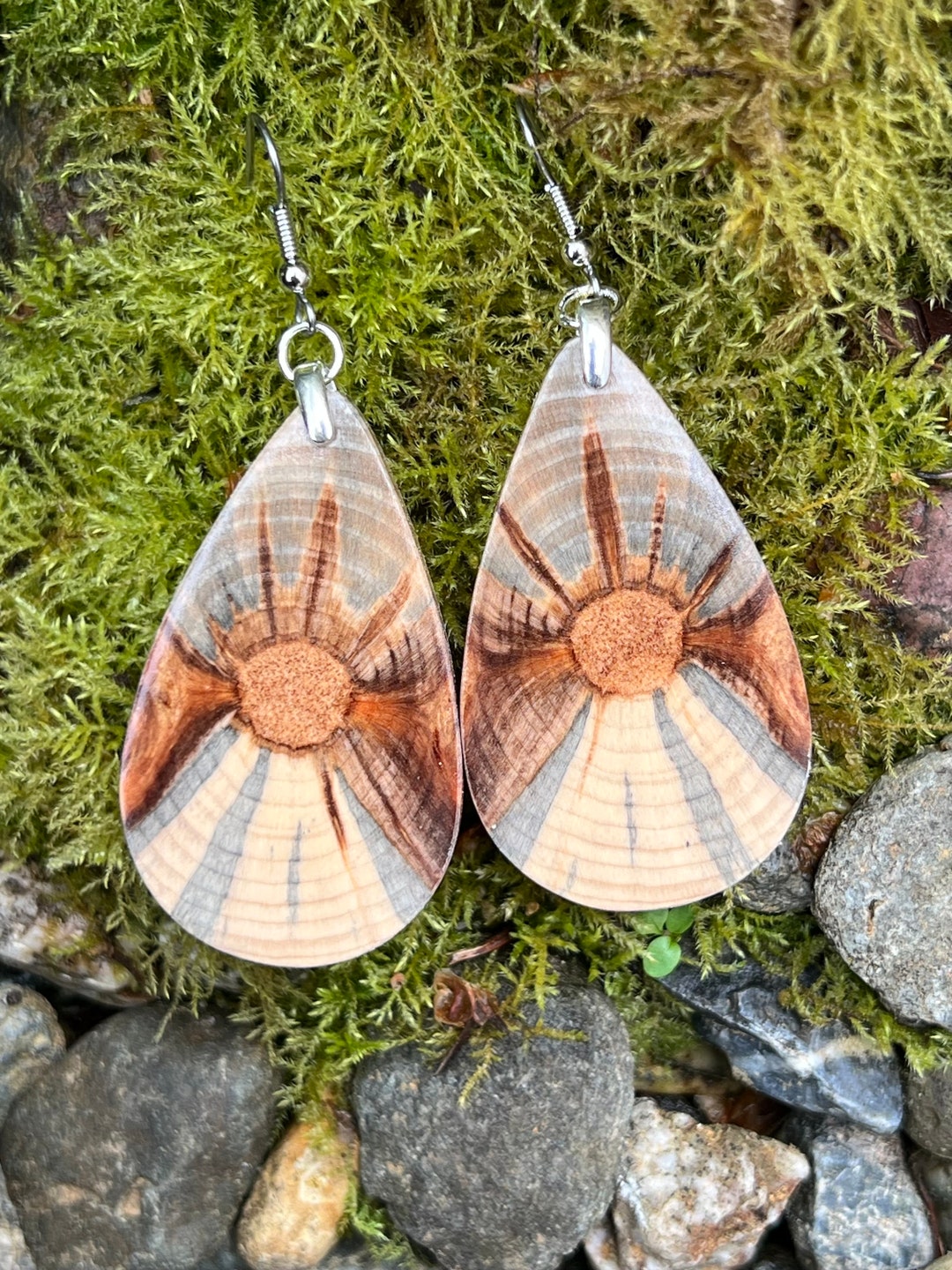 Fun Stunning Natural Monkey Puzzle Wood Teardrop Earrings - Etsy