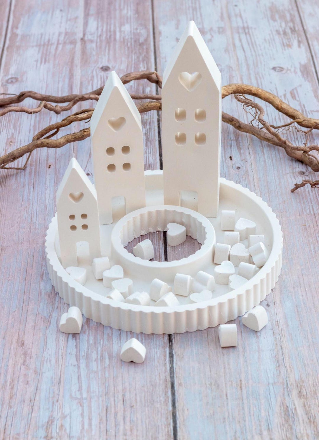 Handmade Gypsum Tray With Decorative Houses, Perfect for Jewelry ...
