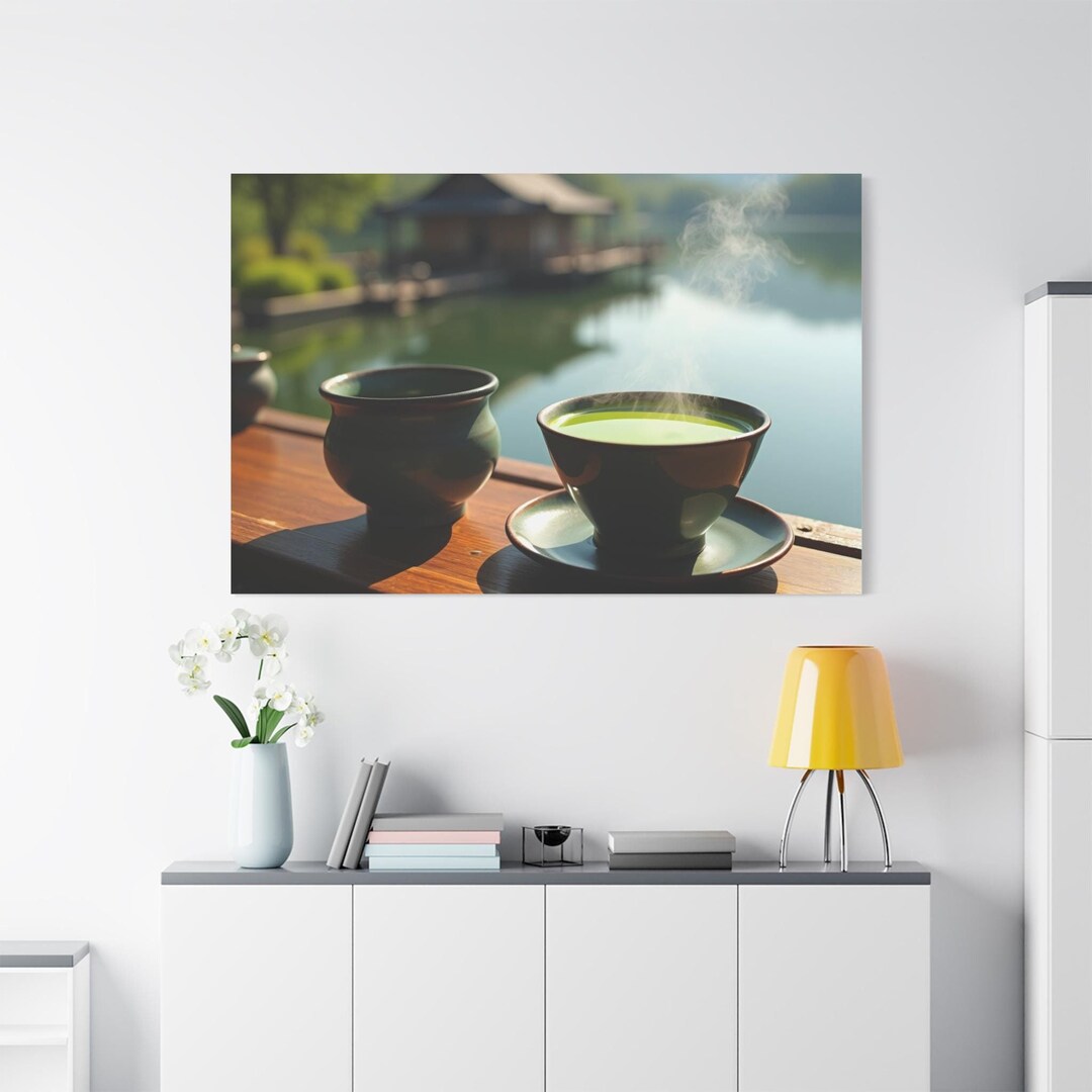 Matcha Tea House Art Scene on Canvas Green Tranquility Decor Charming ...