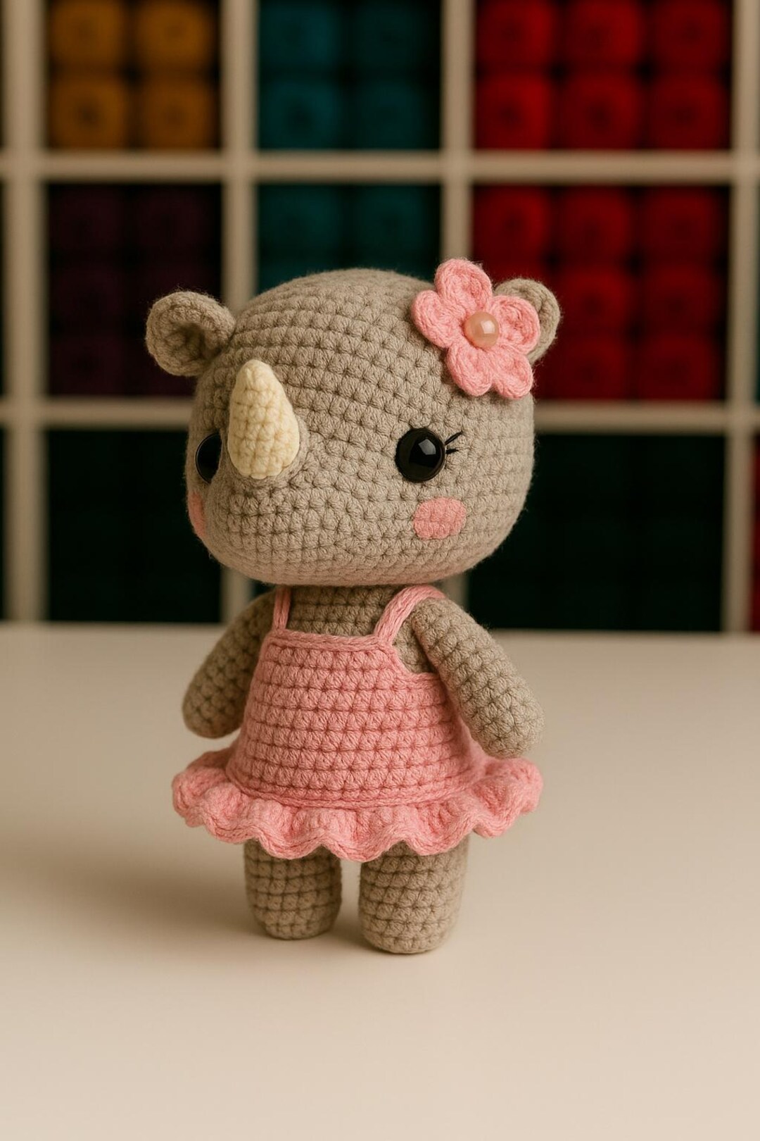 Baby Rhino Amigurumi Crochet Pattern PDF – Cute Rhino in Pink Dress ...