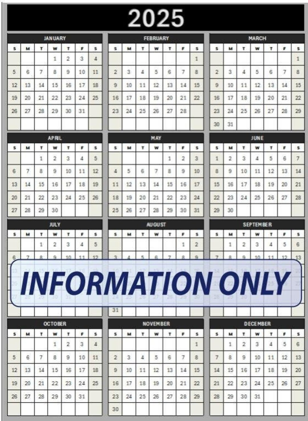 2025 Calendar Printable Etsy