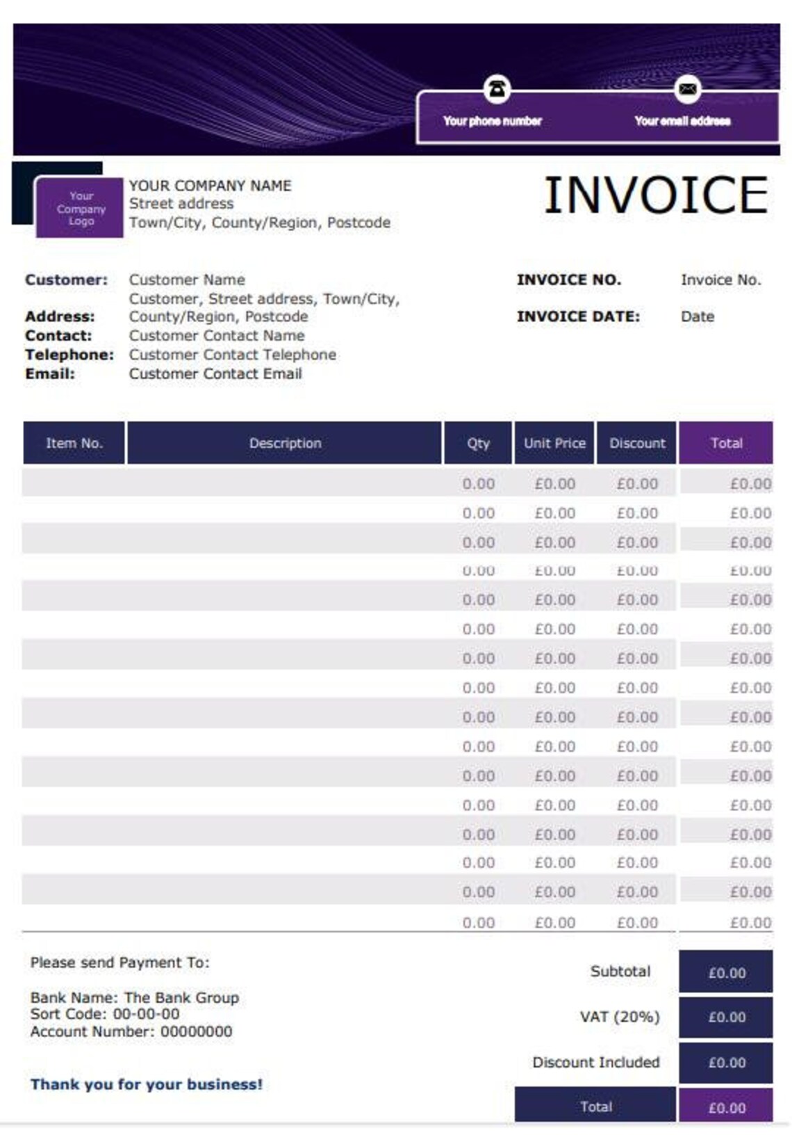Microsoft Excel Invoice Template - Basic User Friendly - Small Business ...