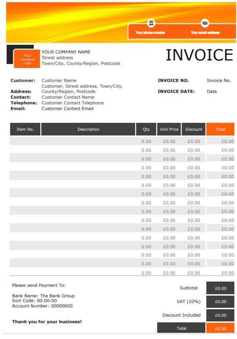 Excel Invoice Templates - User Friendly - Orange - Etsy