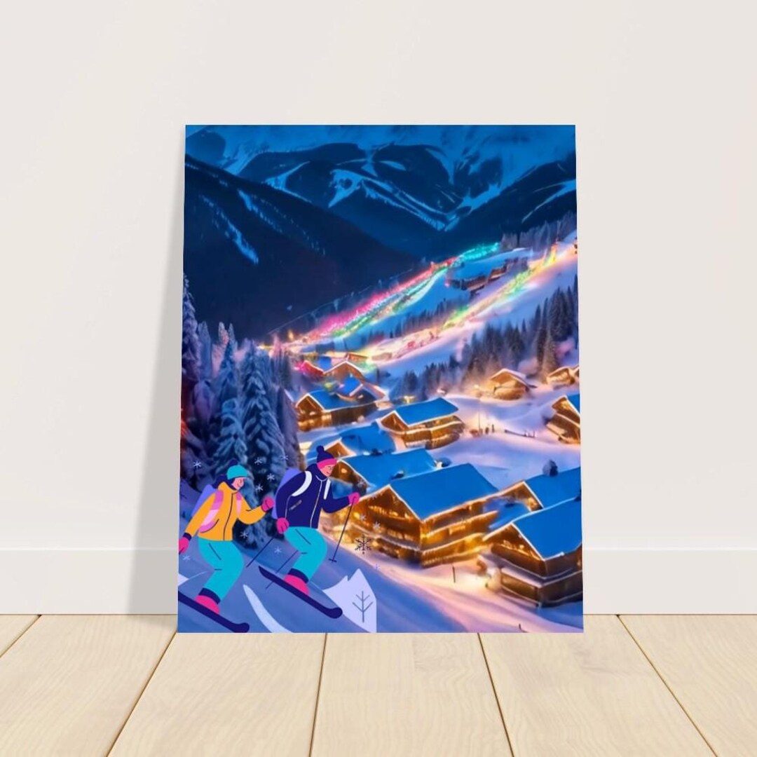 Stunning Snow Mountain Ski Resort Print Perfect for Winter Wonderland ...