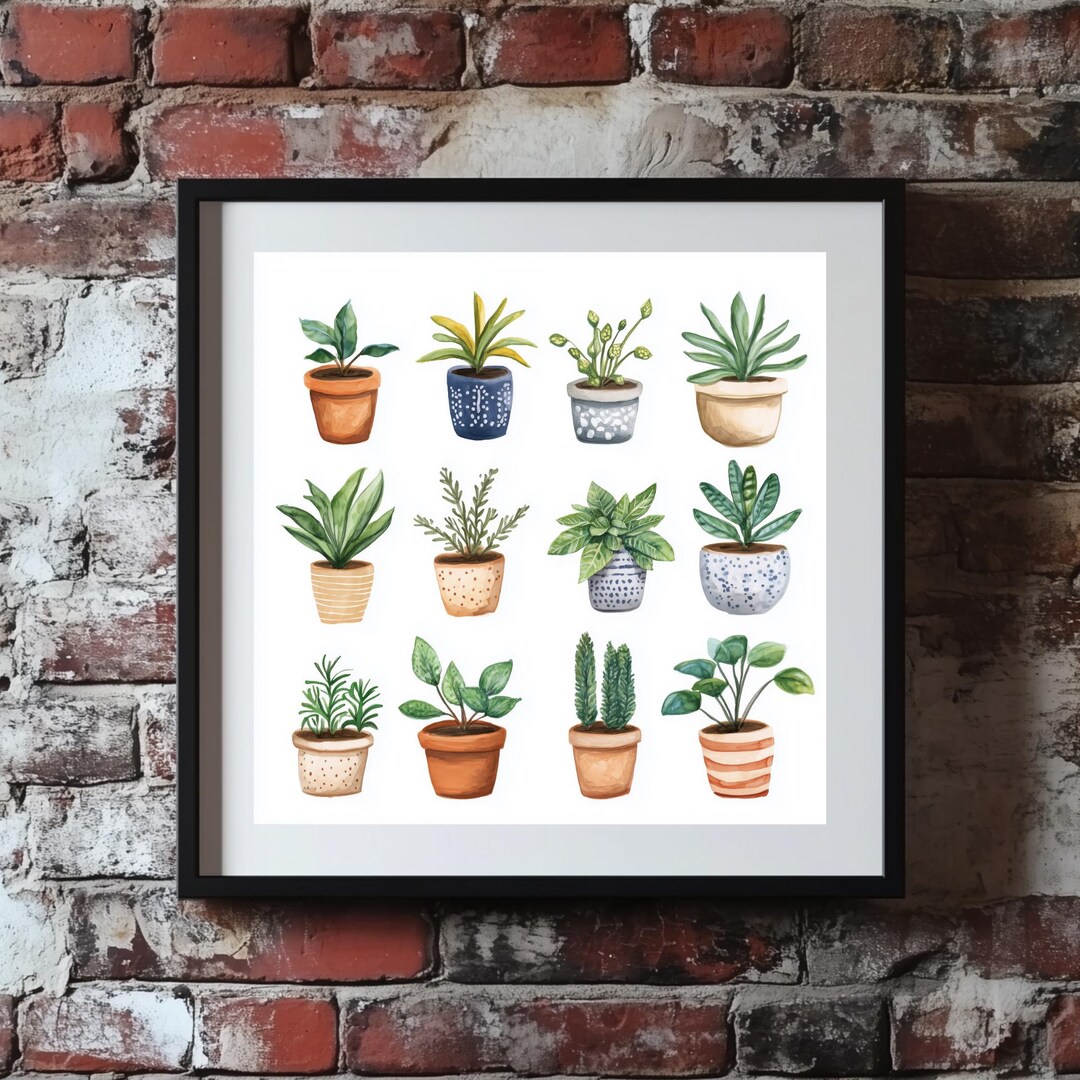 Tiny Plant Pot Sketch Wall Art - Printable Cute Plant Poster, Digital ...