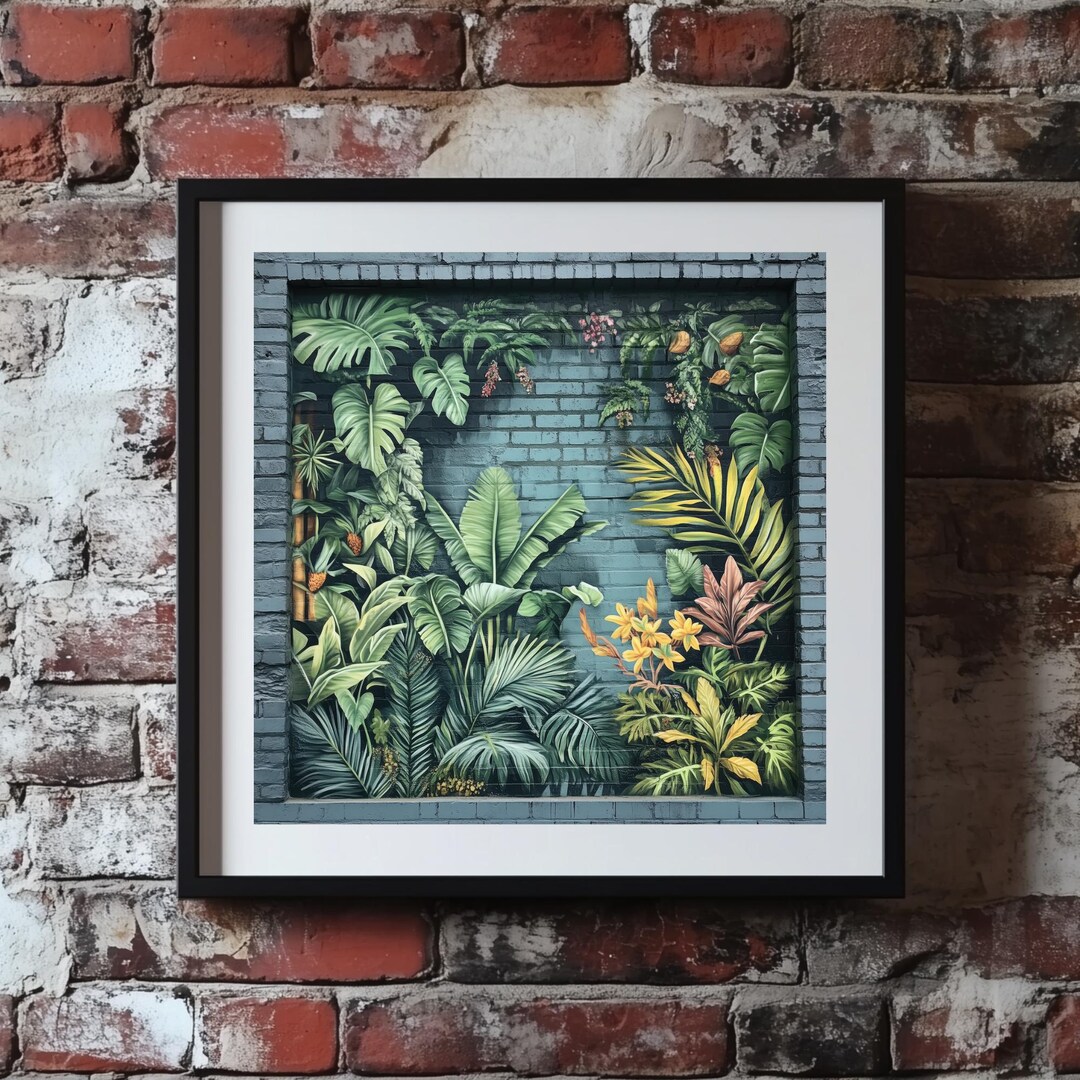 Unframed Print Urban Brick Wall Plant Graffiti City Plant Poster, Plant ...