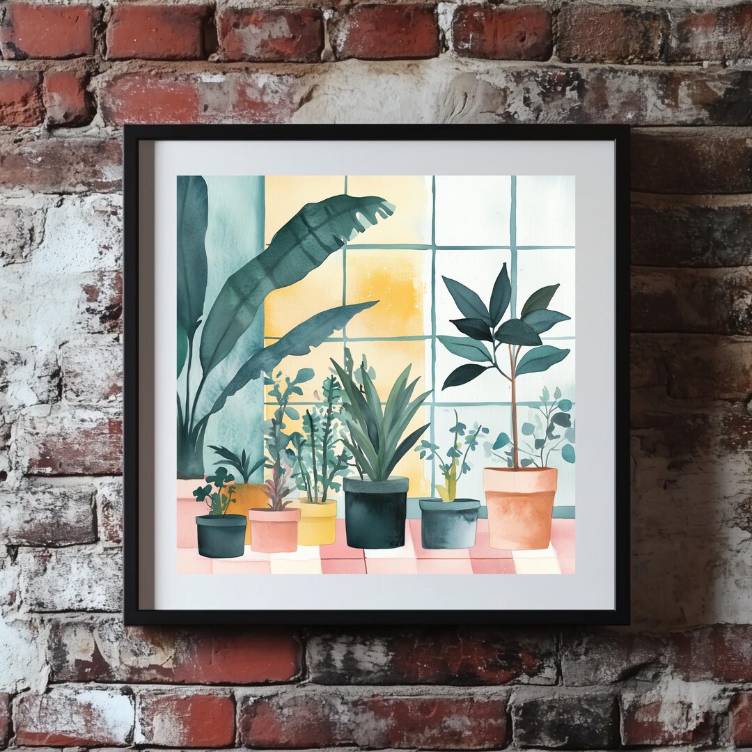 Digital Download Watercolour Vibrant Leafy Potted Plants Printable Cute ...