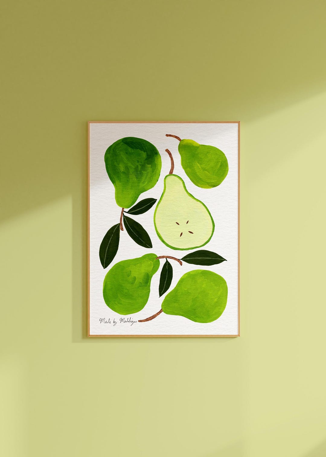 Green Pears, Printable Digital Art, Gouache Illustration, Kitchen Art ...