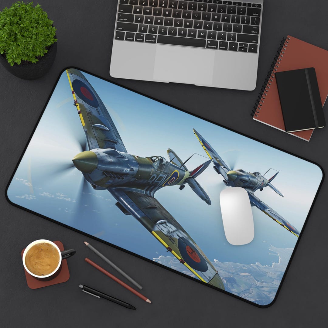 Twin Spitfire Airplane Oil Painting Desk Mat, Mouse Pad, Gaming Mouse ...