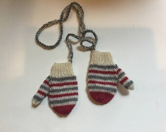 Child Red and White Striped Mittens on a String/Cord size 2 | Etsy