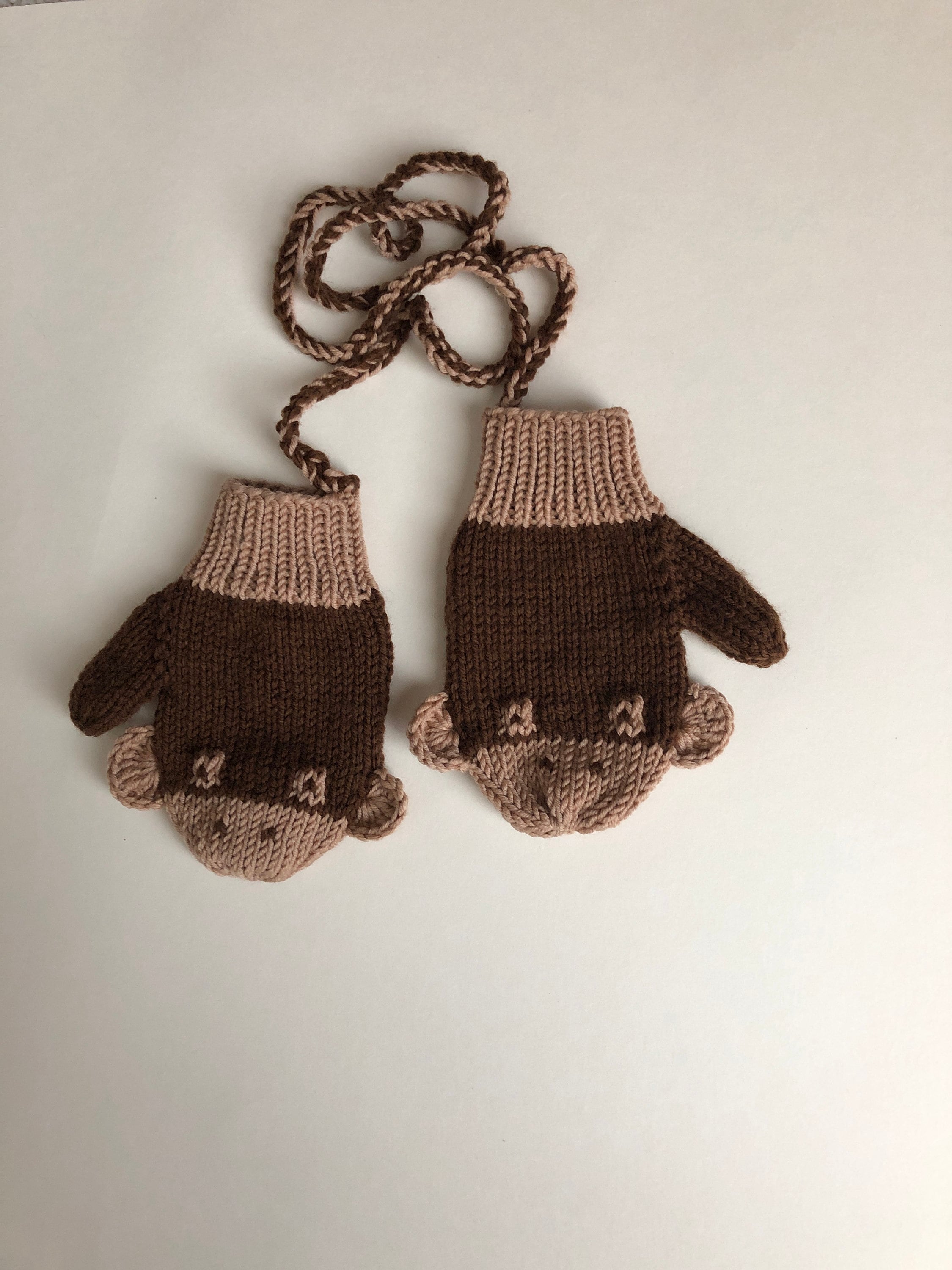 Child Monkey Mittens on a String/cord size 2 - Etsy