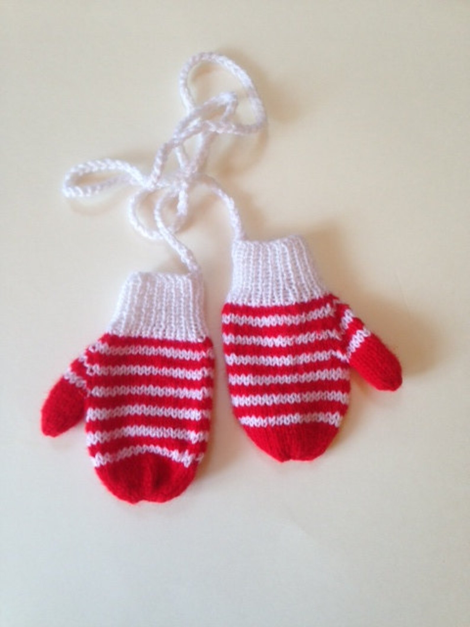 Child Red and White Striped Mittens on a String/cord size 2 - Etsy