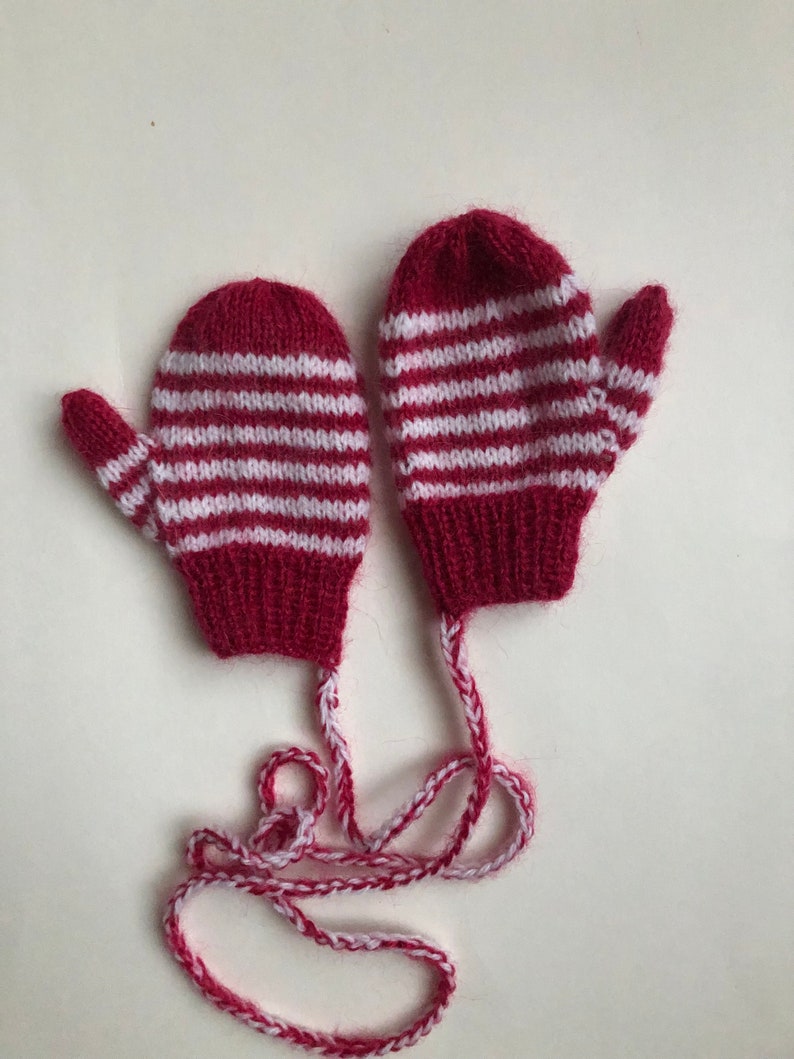Child Red and White Striped Mittens on a String/cord (size 2) - Etsy