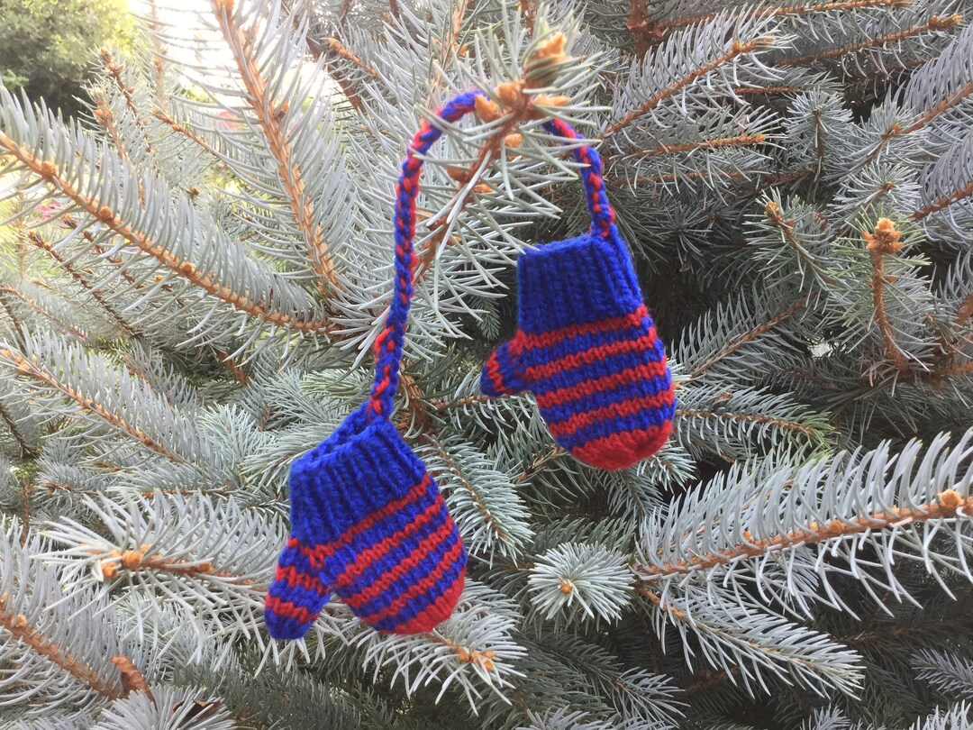 Miniature Red and Blue Striped Mittens on a String Ornament - Etsy