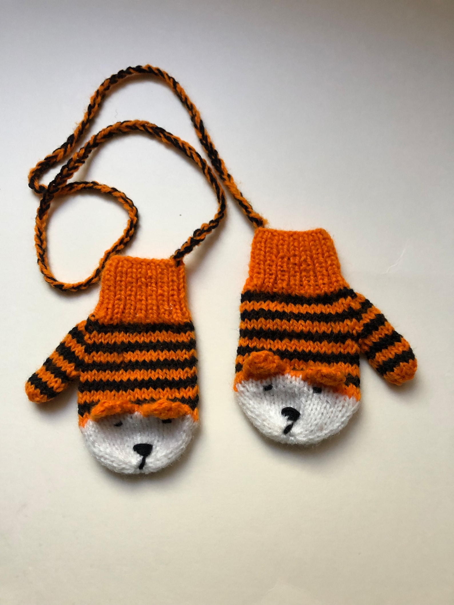 Child Tiger Mittens on a String/cord (size 1) - Etsy