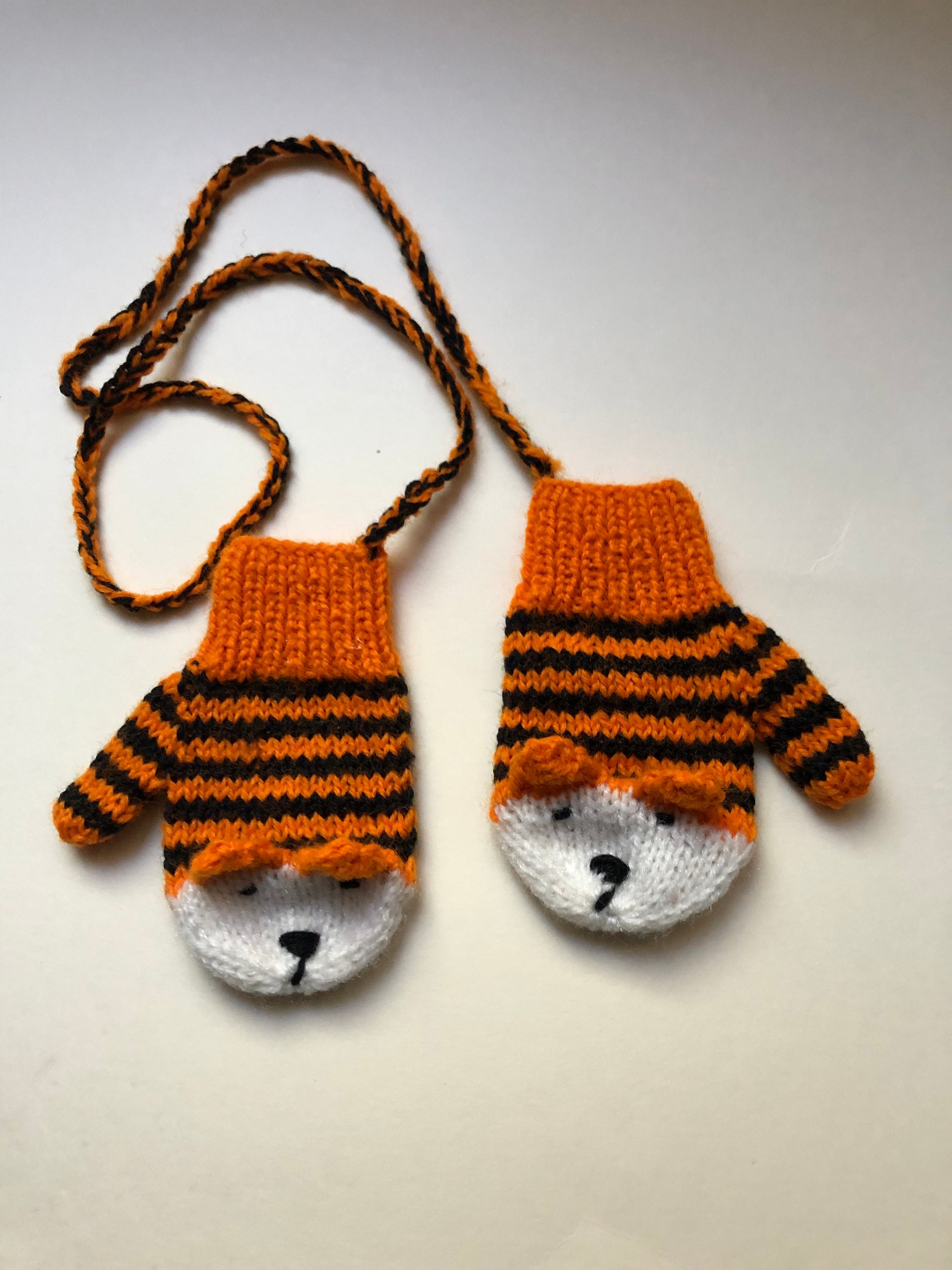 Child Tiger Mittens on a String/cord (size 1) - Etsy