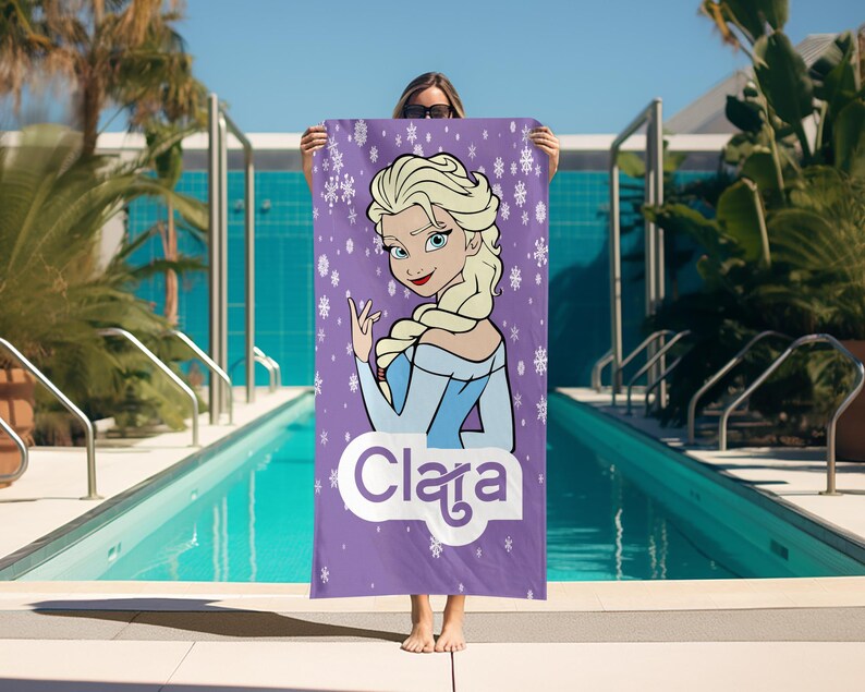 Custom Disney Elsa Beach Towel, Personalized Frozen Kid Pool Towel ...