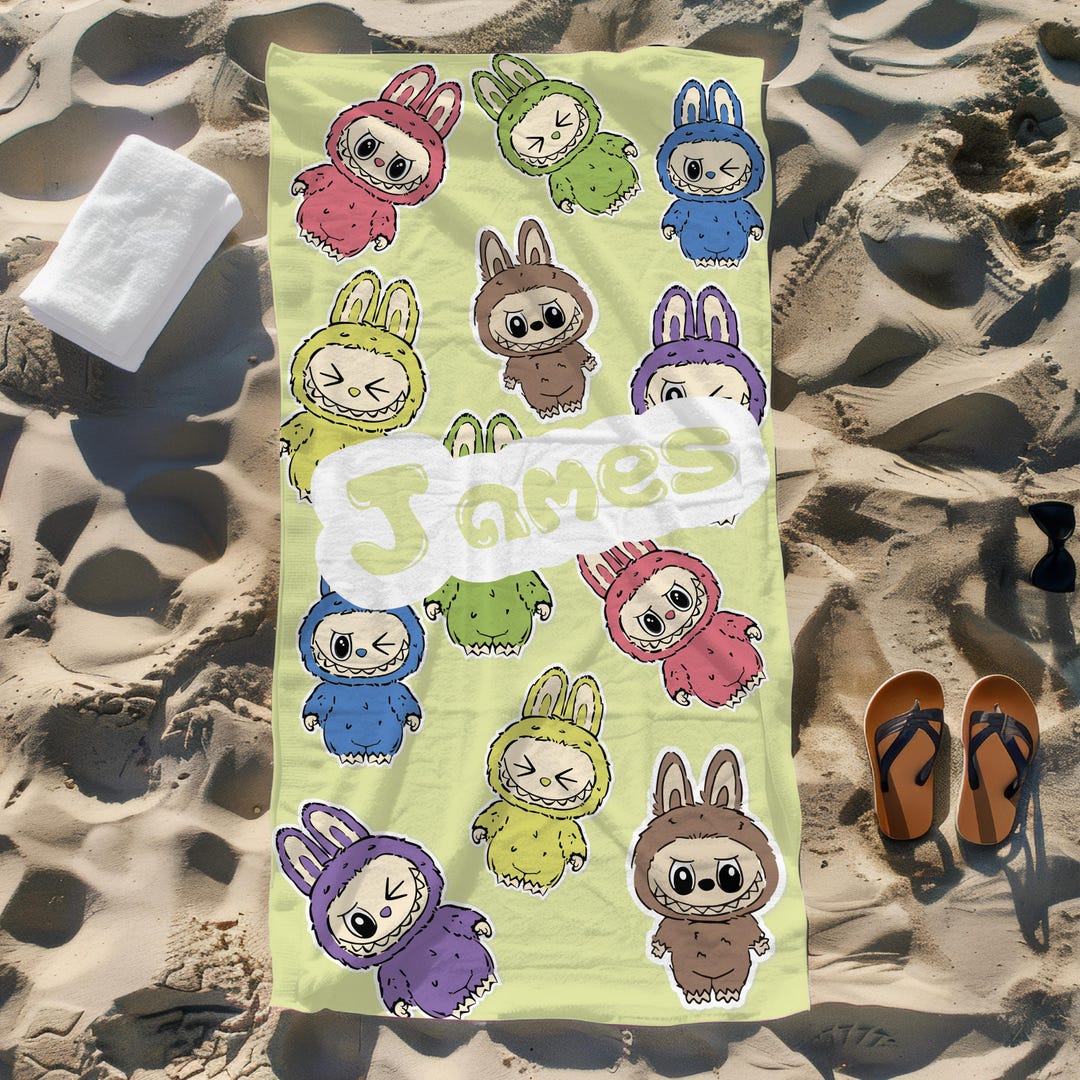 Custom Labubu Towel, Personalized Labubu Beach Towel, Labubu Cartoon ...