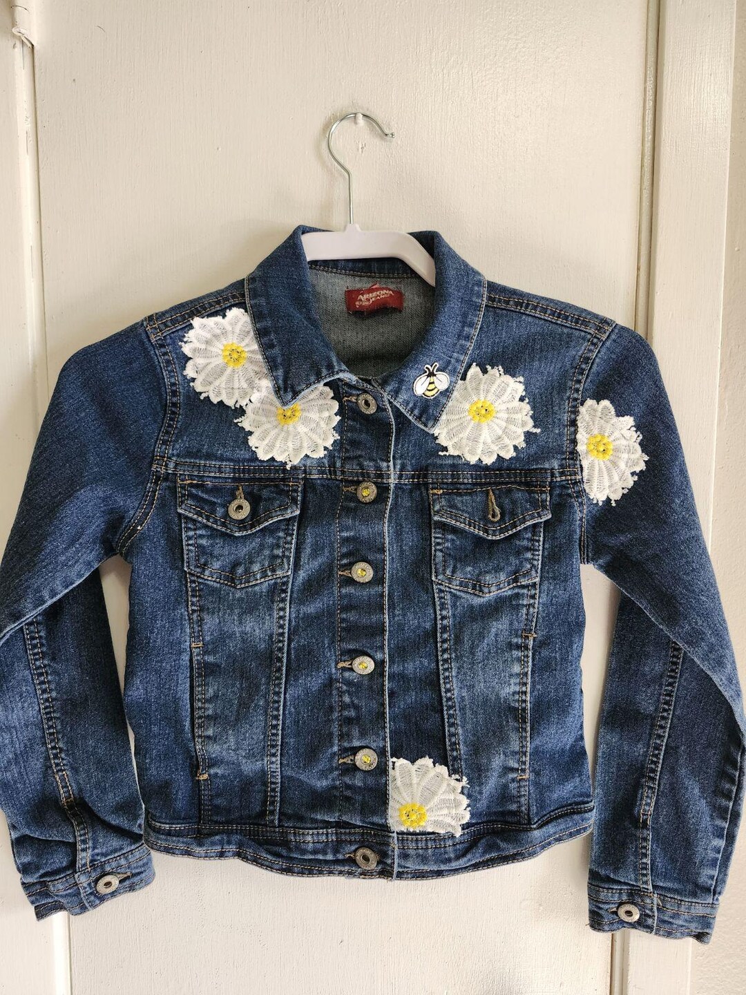 Girls Repurposed Denim Jacket Bumblebees and Daisy. Size 10 - Etsy